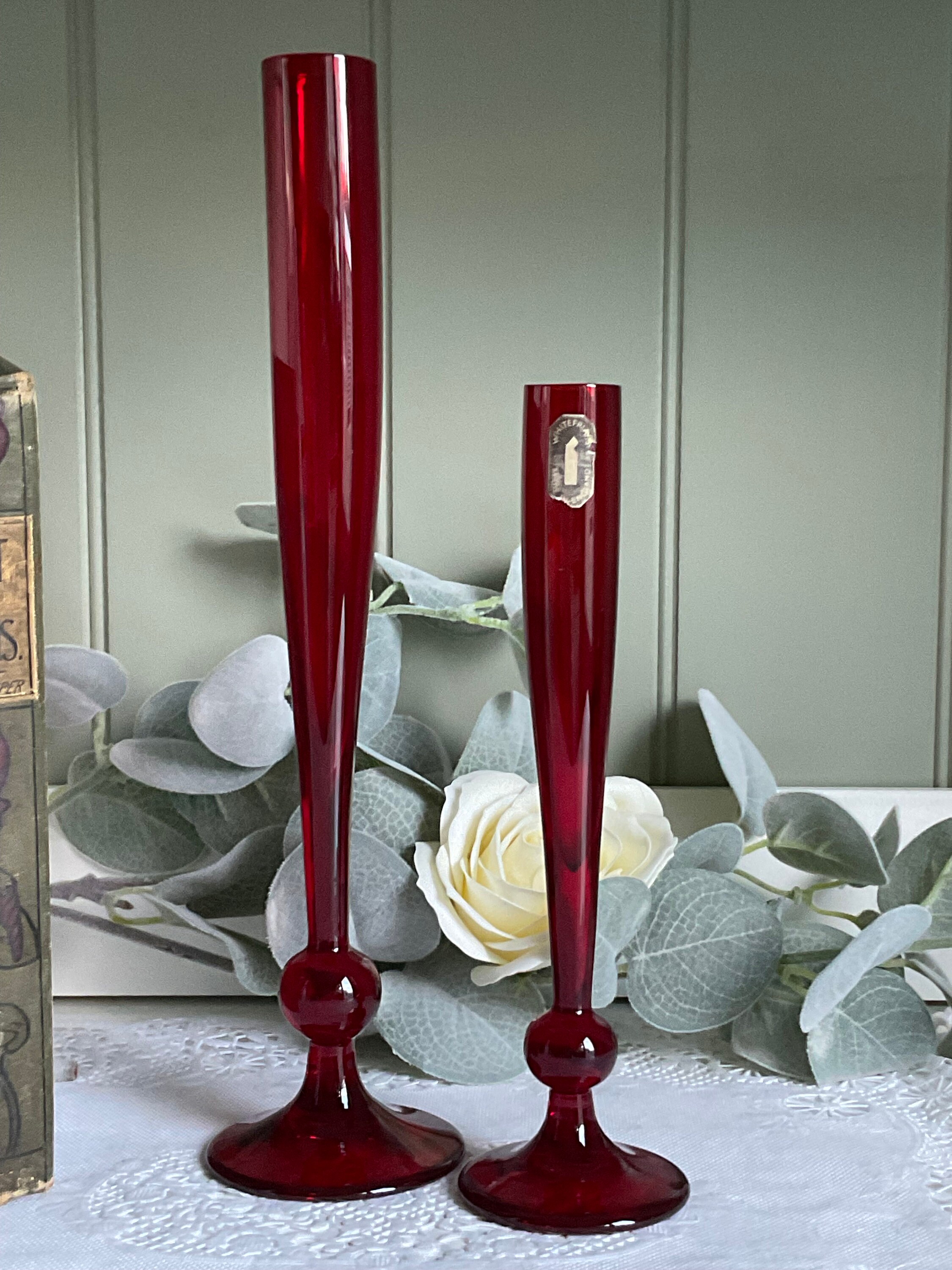 Lovely Pair of Red Whitefriars Tall Stem Vases - Etsy