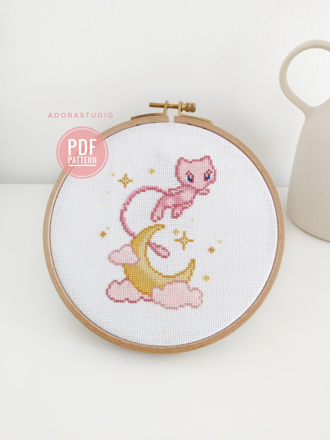Embroidery Design, Cross Stitch, Pokemon, Mew, Dance in the Moonlight ...