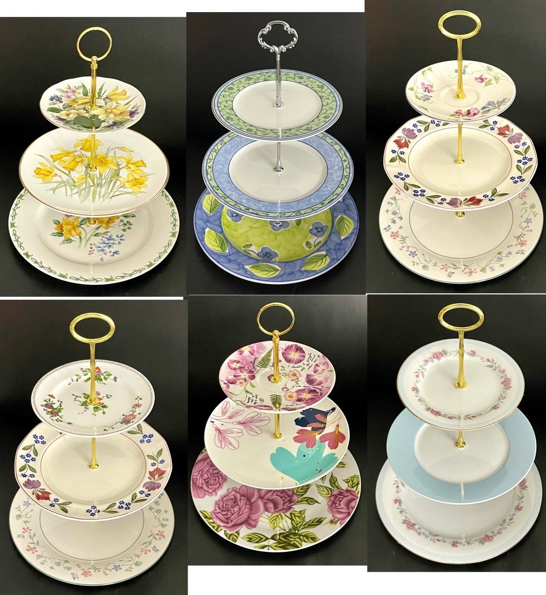 Assortment of Pretty Mismatched Floral Large 3-tiered Cake Stands Made ...
