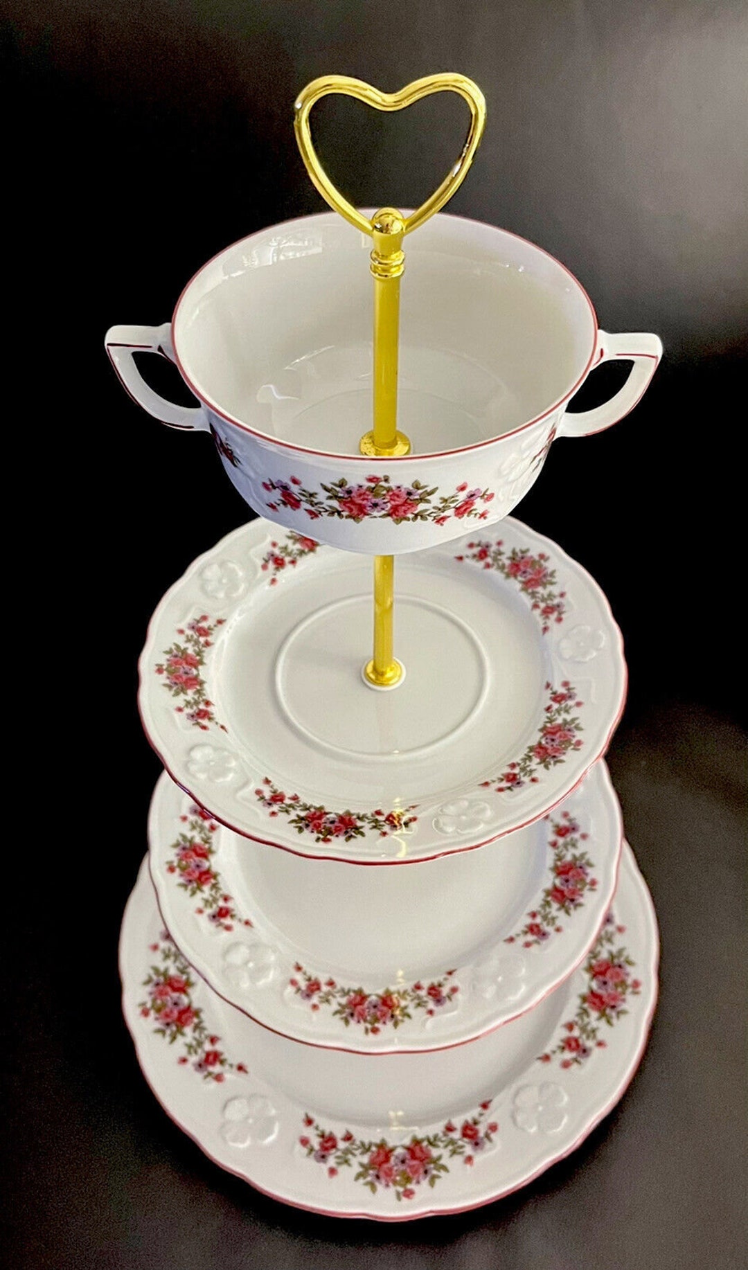 Vintage Bavaria Large 4-tiered Cake Stand With Soup Coupe, Bone China ...
