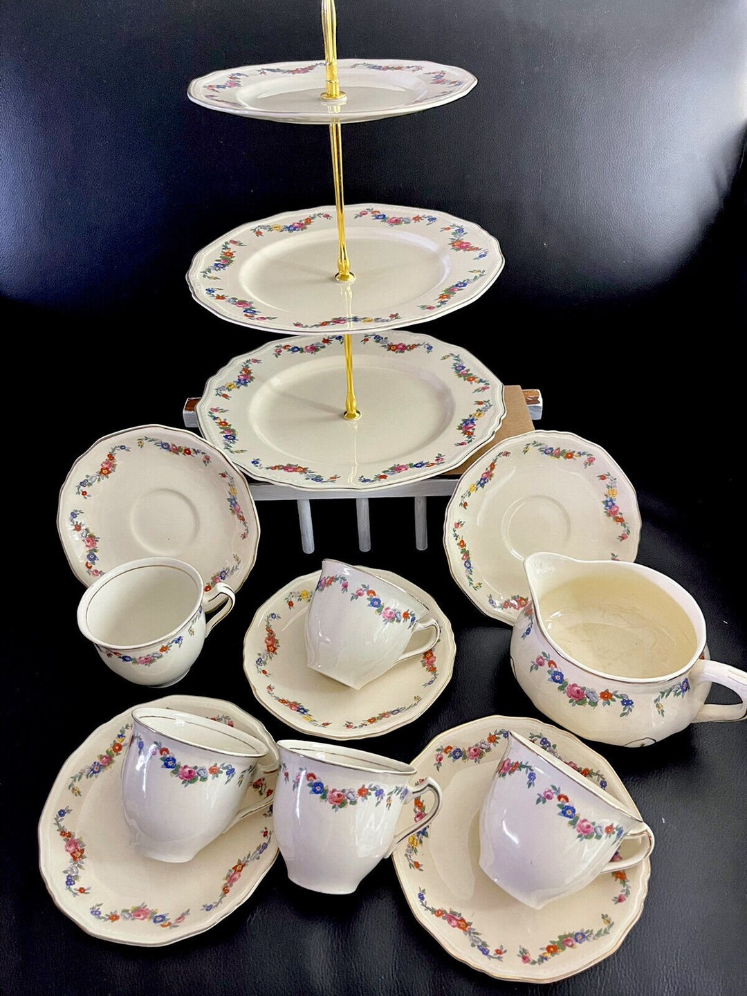 Alfred Meakin Cream Floral High Tea Set With Cake Stand, English C1945 ...