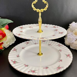 Royal Albert Pink Rose Large 2-tiered Cake Stand (26cm Dinner and 20cm ...