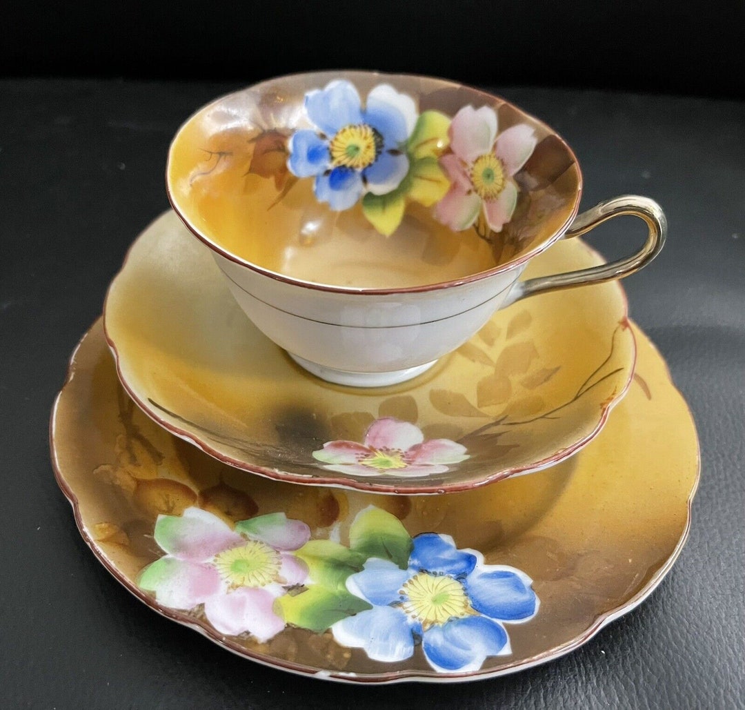 Gorgeous Hand-painted Foreign Tea Cup Saucer Plate Trio - Etsy