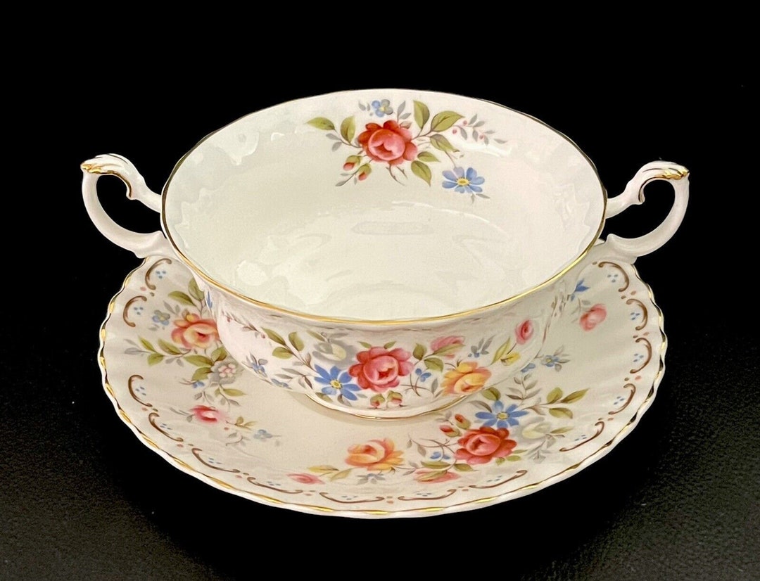 Royal Albert Jubilee Rose Soup Coupe & Saucer, England, Multiple ...