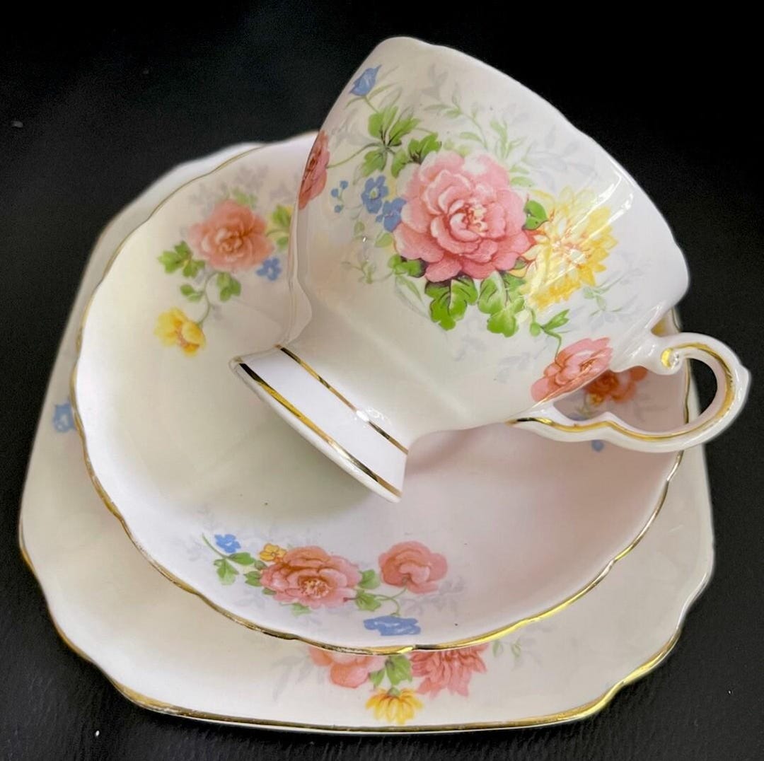 Gorgeous Tuscan China Pinky Floral Tea Cup Saucer Plate Trio, England ...