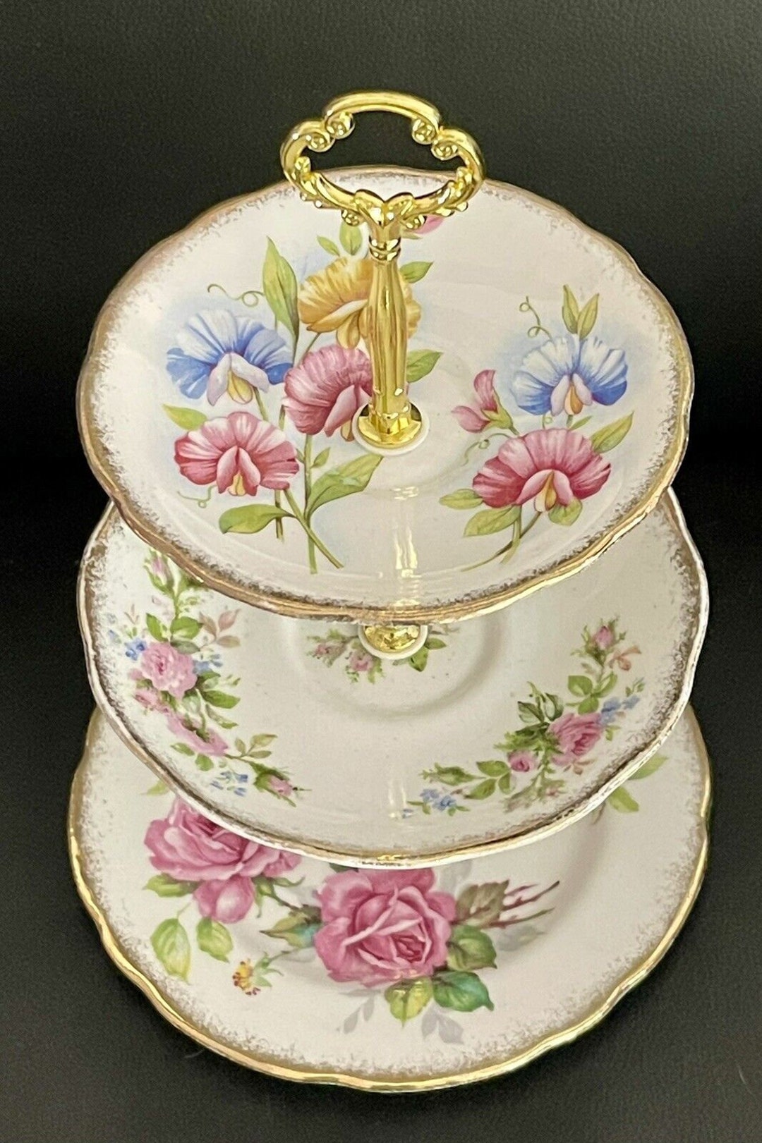 Royal Stafford Roslyn Pink Rose Mini High Tea 3-tiered Cake Stand, 25cm ...