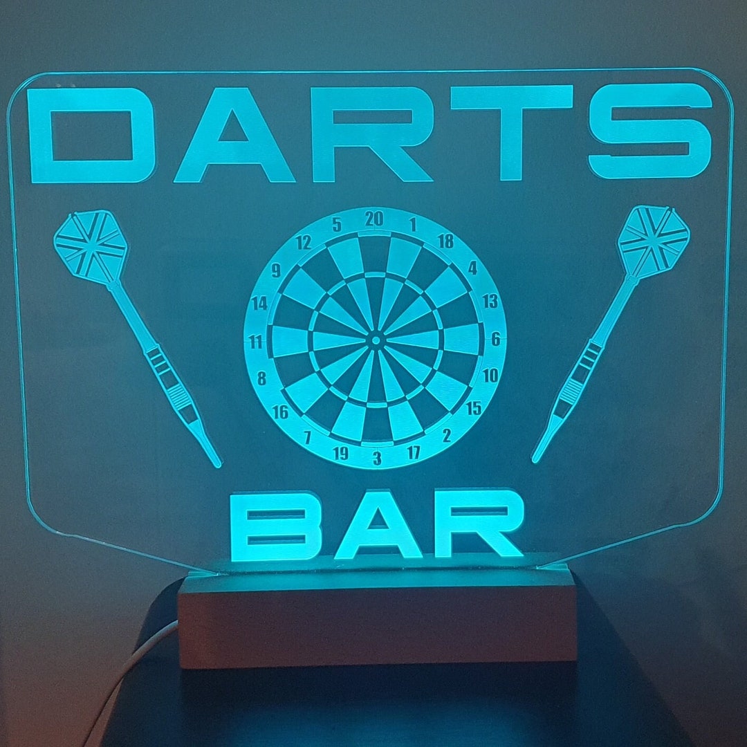 Darts Bar Lamp XXL Wooden Base Illuminated Sign Dartboard Darts ...