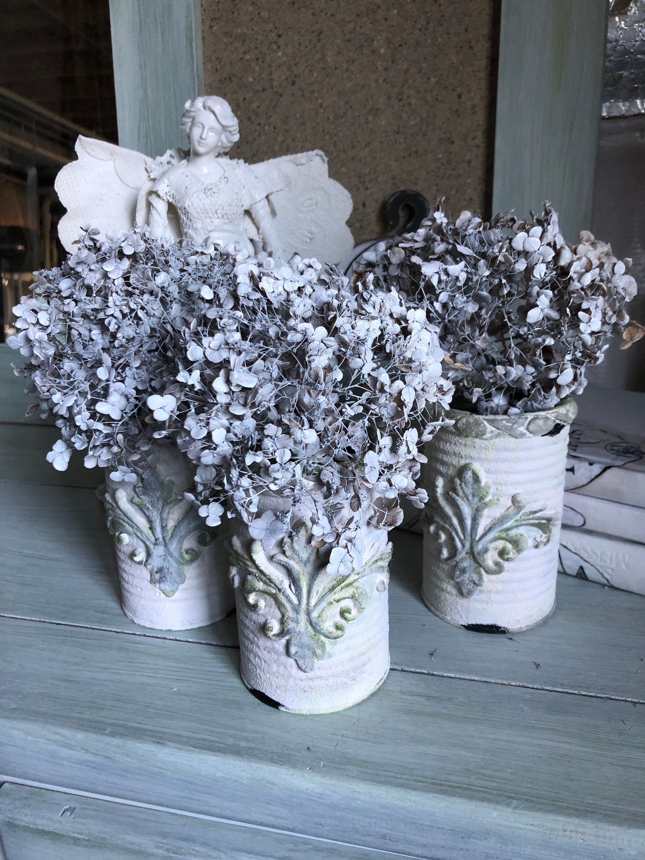 Vintage Shabby Chic Style Tin Container, Green Tin Decorated in French ...