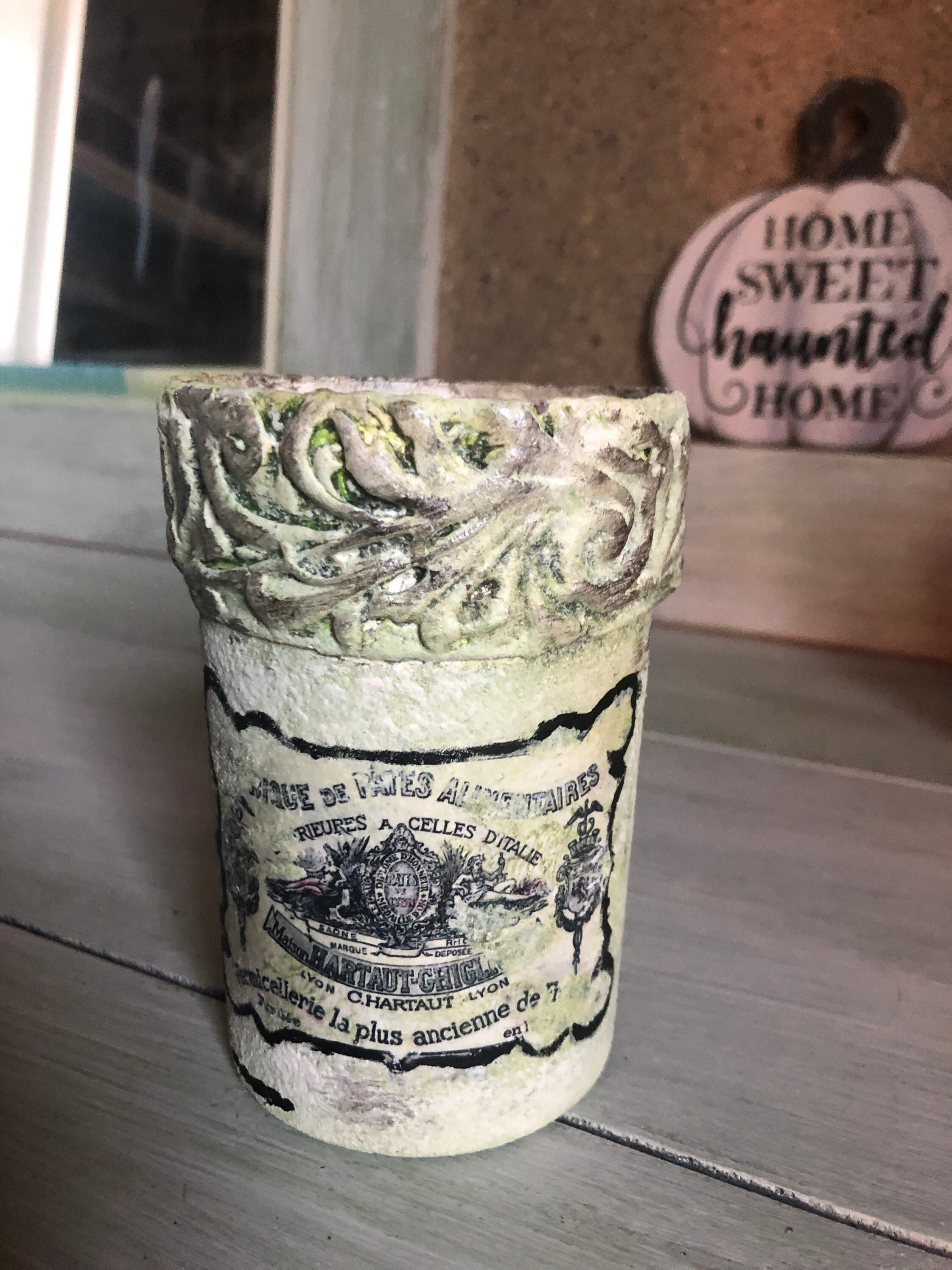 Vintage Shabby Chic Style Tin Container, Green Tin Decorated in French ...