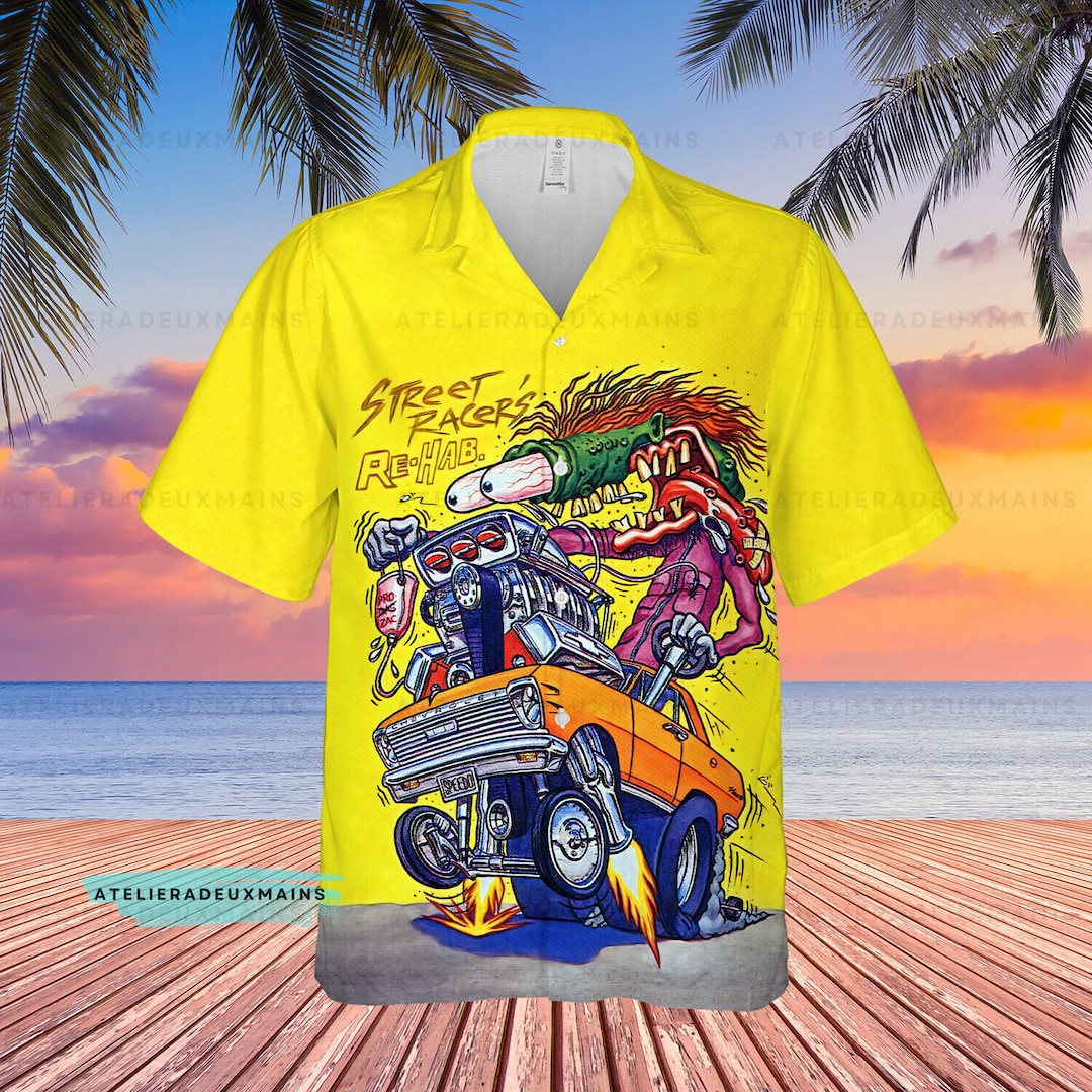 Rat Fink y la historia del Hot Rod Camisa hawaiana unisex, Camisa hawaiana Rat Fink, Camisa de ...