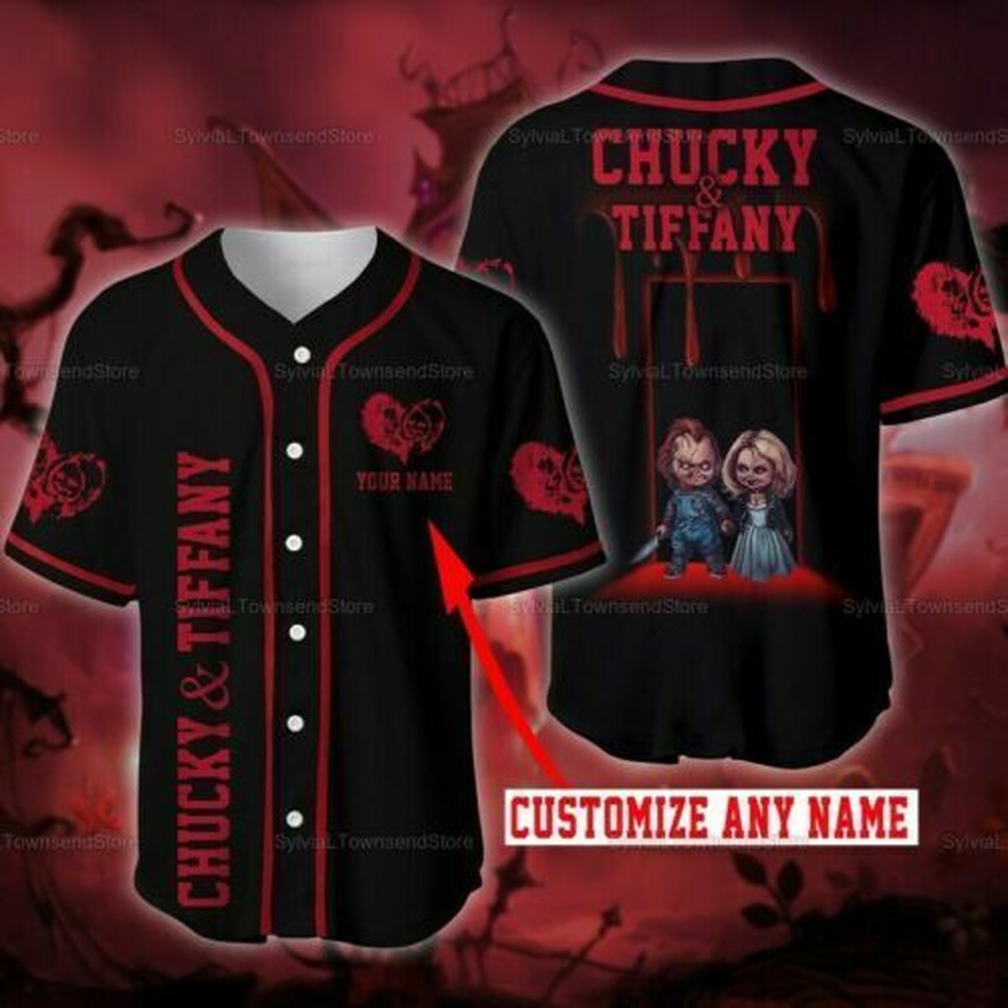 Personalized Chucky & Tiffany Horror Dolls Couple BASEBALL JERSEY ...