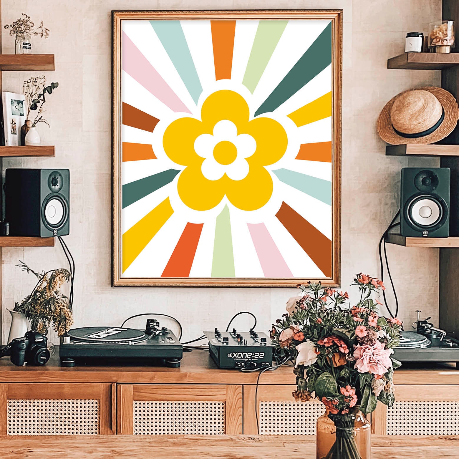 70s Flower Print, Retro Sunburst Print, 70s Wall Art, Retro Print ...