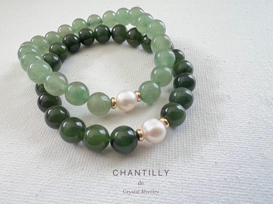 Genuine Green Jade Bracelet With Fresh Water Pearl, Healing Jewelry ...