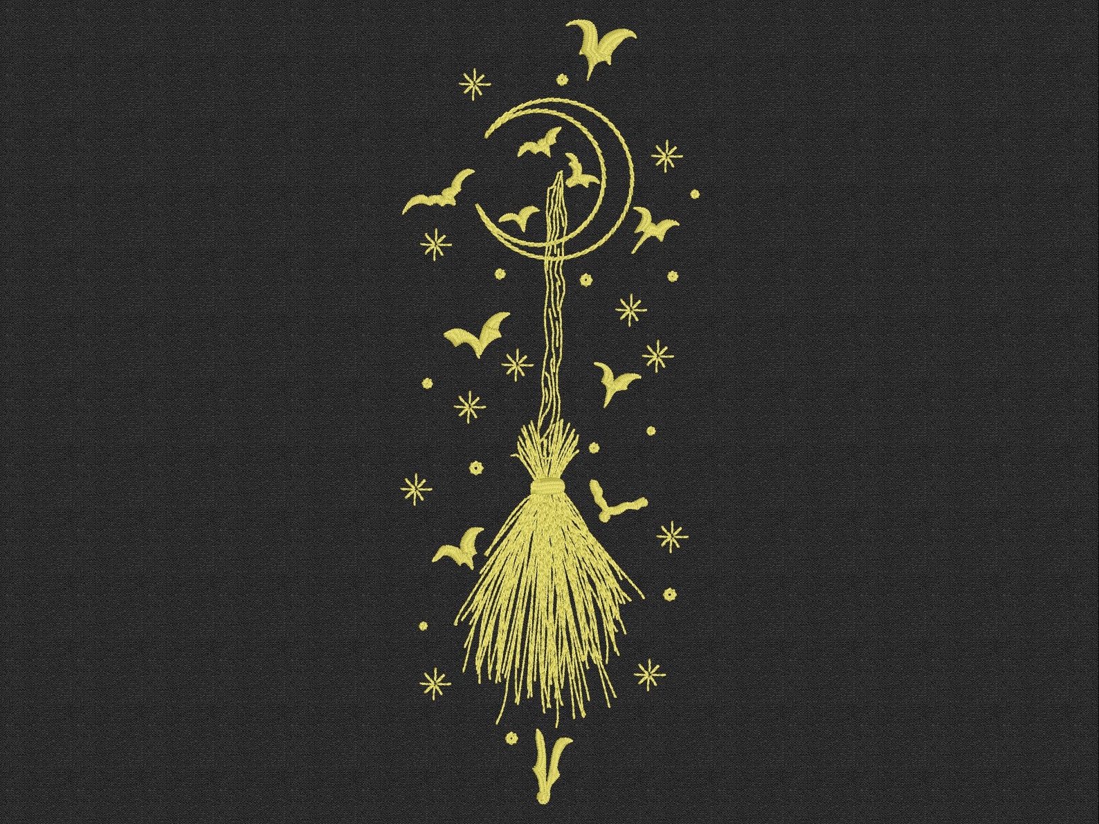 Magical Broomstick Witchcraft Halloween Embroidery Design: Bats and ...
