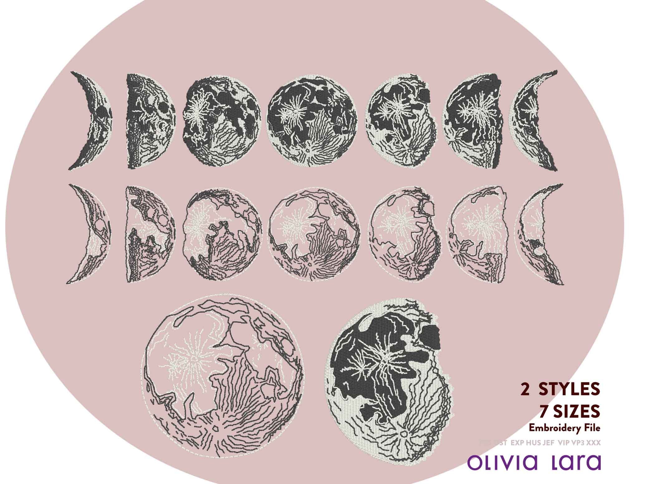 Moon Phases Embroidery Design File Moon Cycle Magical Lunar - Etsy