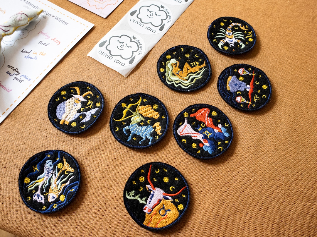 Astrology Zodiac Sign Horoscope Patch, Sustainable Embroidered Iron-on ...