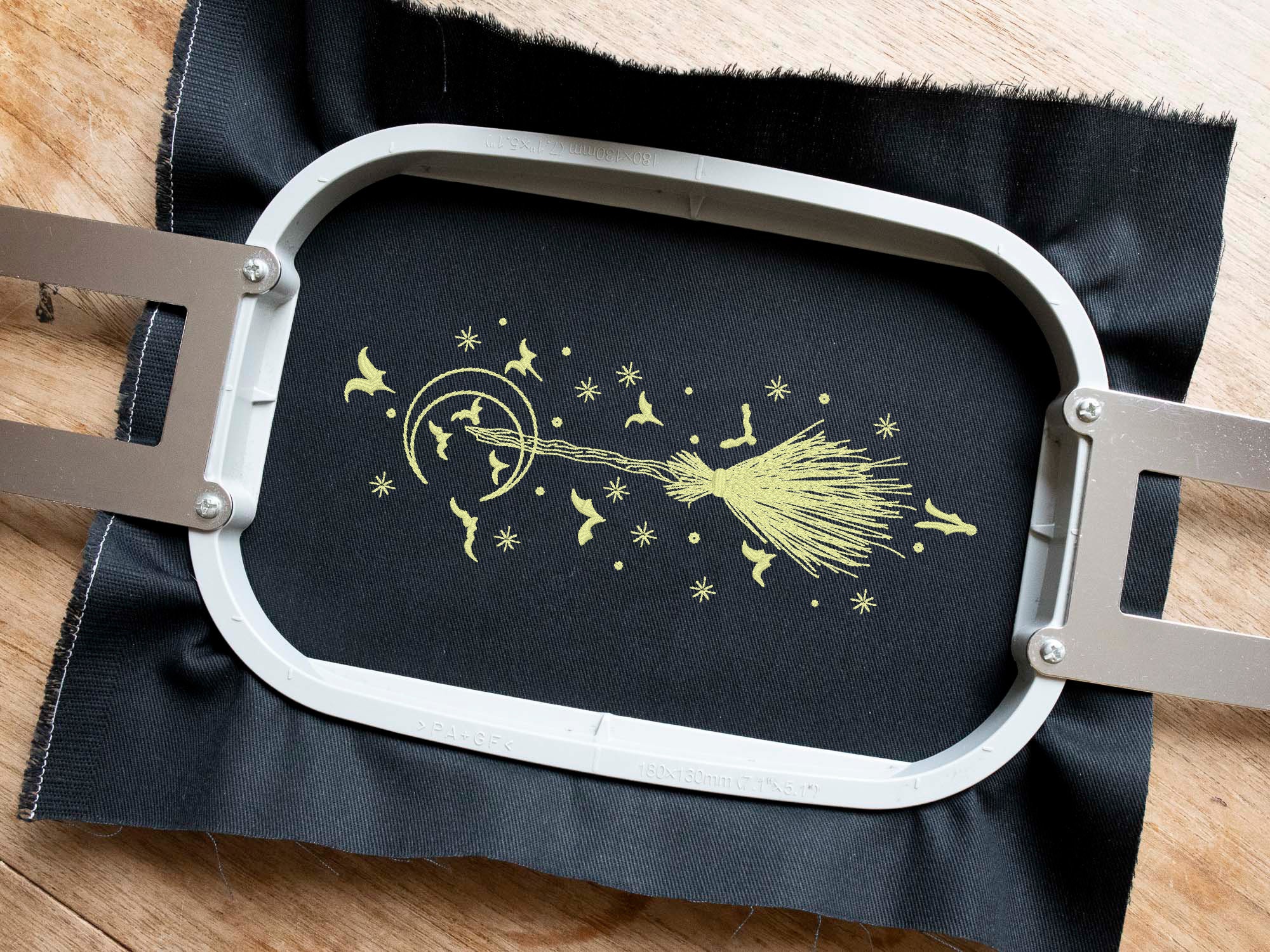 Magical Broomstick Witchcraft Halloween Embroidery Design: Bats and ...