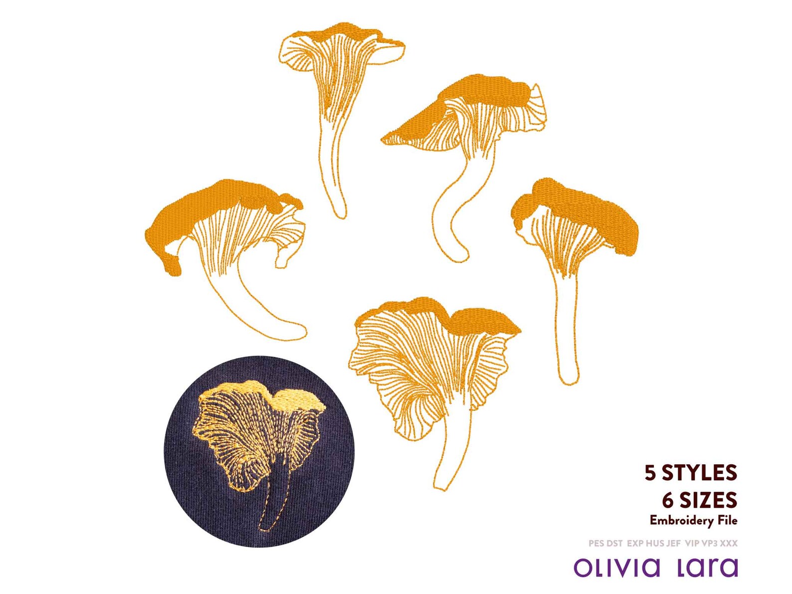 Chanterelle Mushroom Machine Embroidery Designs - Foraging Mushrooms - Etsy