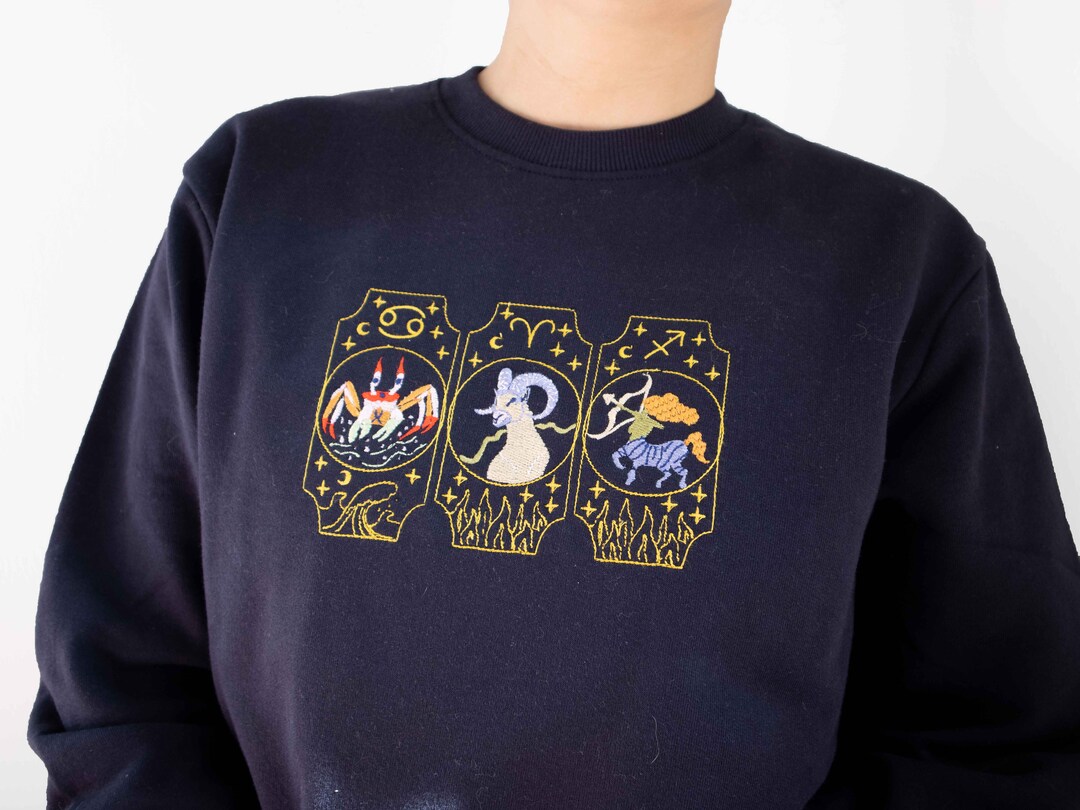 Custom Embroidered Zodiac Sweatshirt: Organic Cotton Astrology Jumper ...