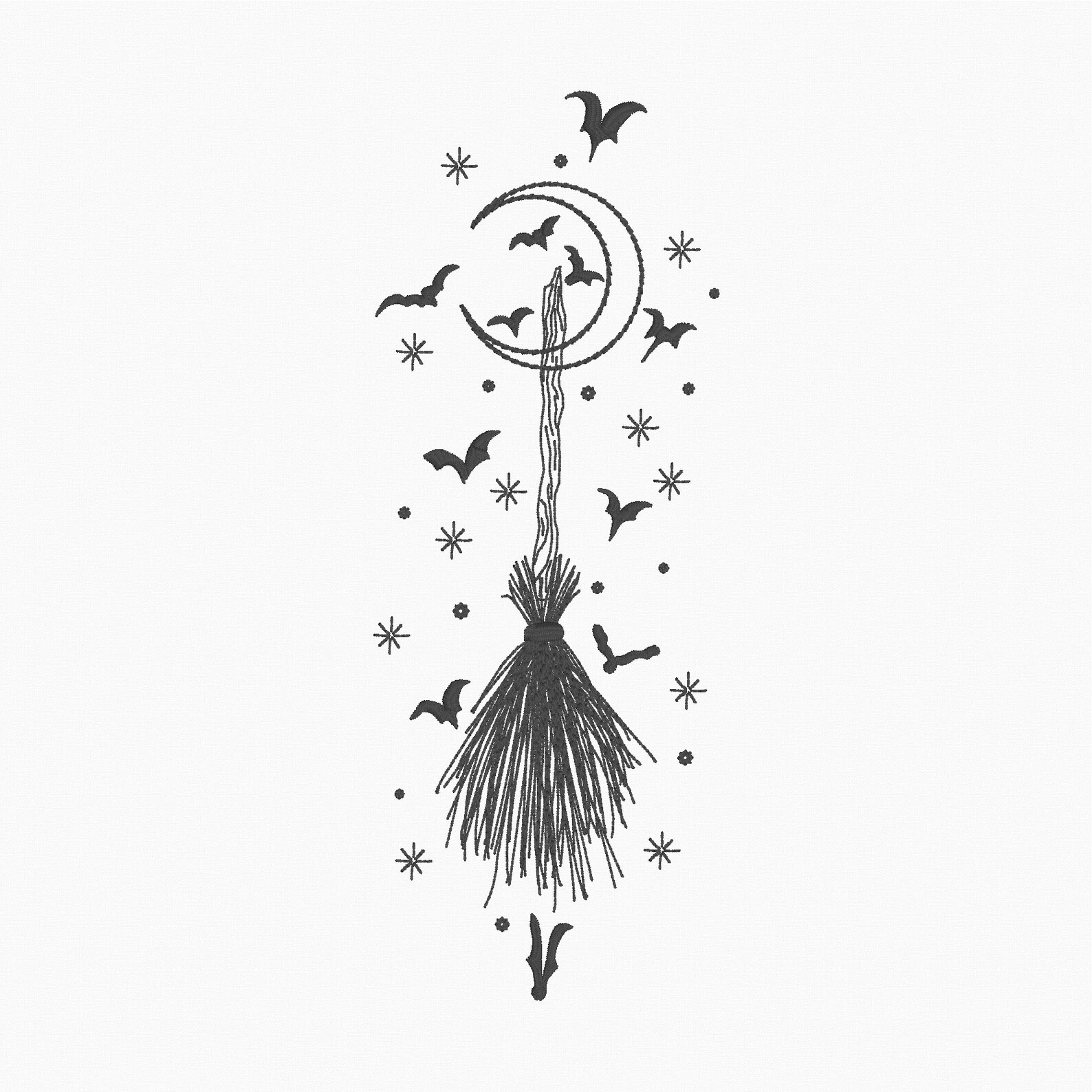 Magical Broomstick Witchcraft Halloween Embroidery Design: Bats and ...