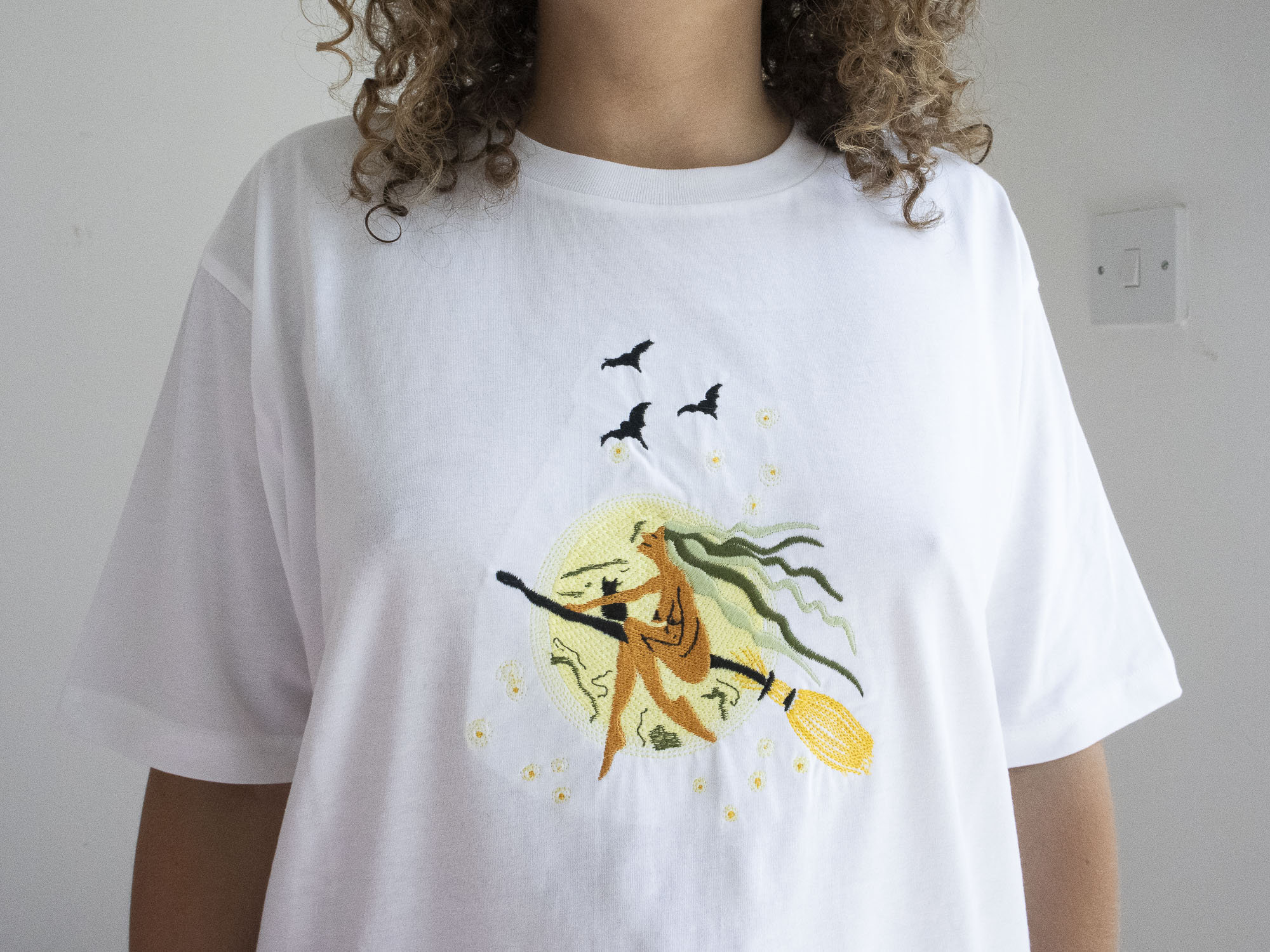 Witch on Broom in Front of Moon Embroidery Design File, Embroidery ...