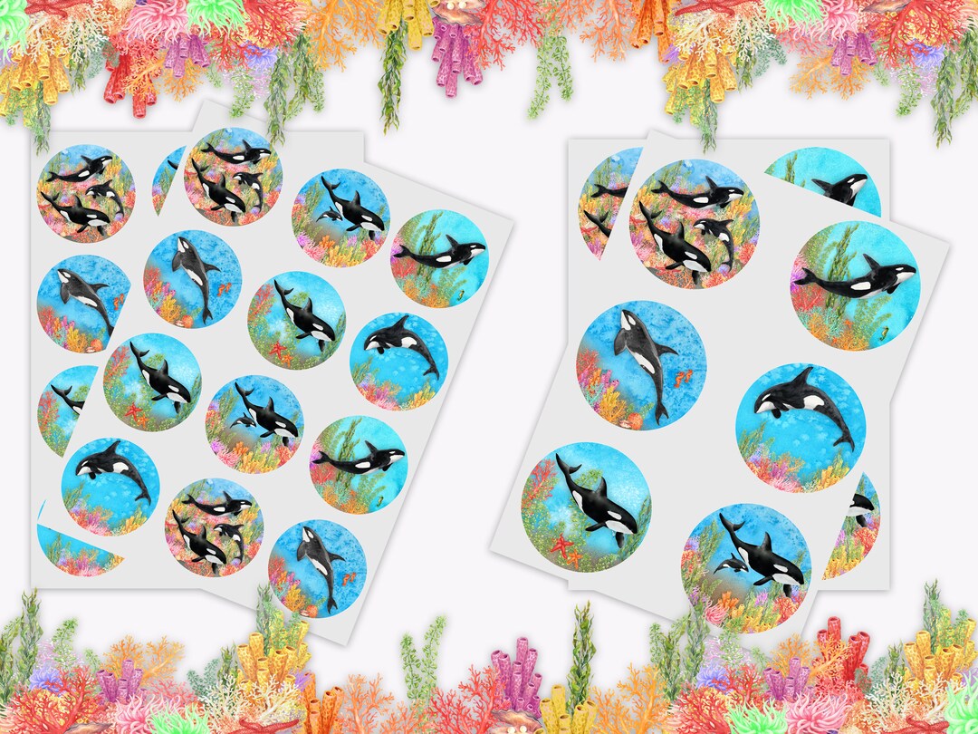 Orca, Whales, Stickers, Party Favors, Treat Bag Labels, Birthday Party ...