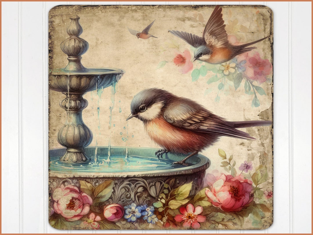 Vintage Style Bird Sign, Metal Sign, Bird Bath Sign, Tier Tray Decor ...