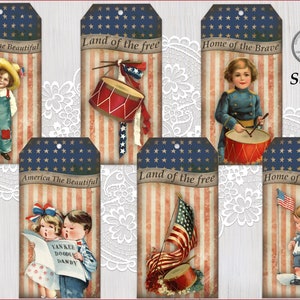 Vintage Style, Patriotic, Independence Day, Atc Cards, Tags, Scrapbook ...
