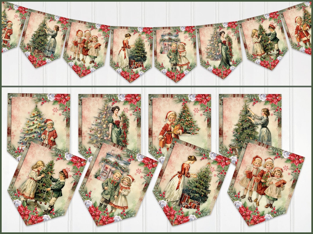 Vintage Style Christmas Banner, Garland, Christmas Bunting, Party Decor ...