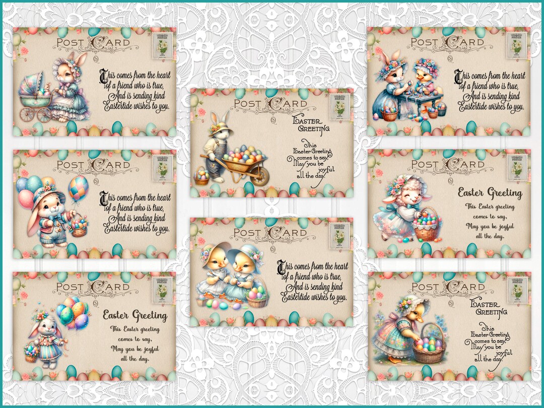 Easter Post Cards, Set of 8 With or Without Envelopes, Easter Greeting ...