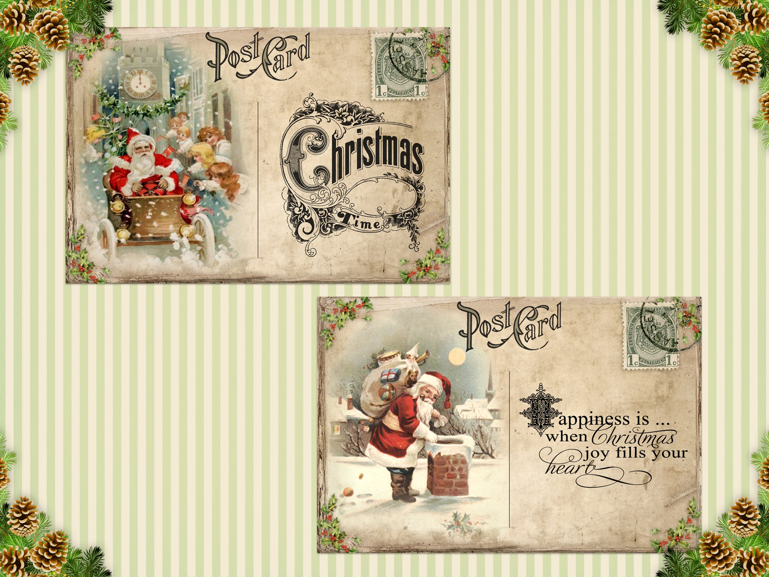 Vintage Santa, Christmas Postcards, Set of 6 With Envelopes, Christmas ...