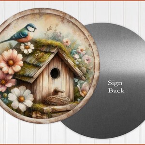 Birdhouse, Bird Metal Sign, Wreath Sign, Round Sign, Summer Decor ...