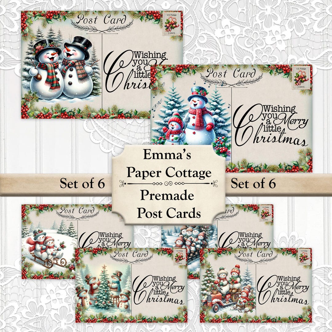 Snowman Christmas Postcards, Set of 6 With or Without Envelopes ...