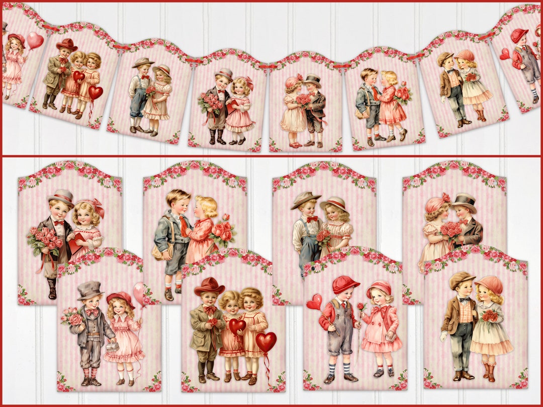 Vintage Style Valentine Banner, Vintage Children, Valentine Garland ...