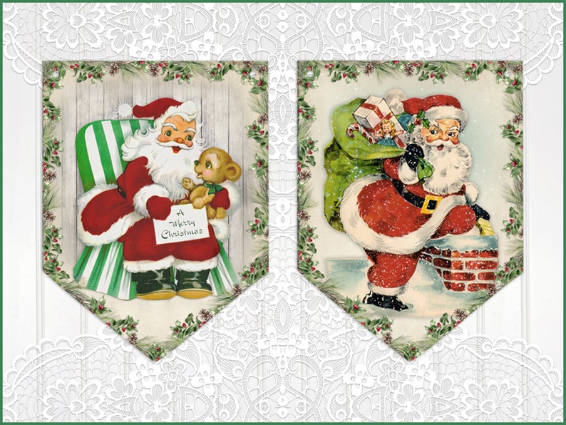 Retro Stye Christmas Banner, Santa Banner, Garland, Bunting, Christmas ...