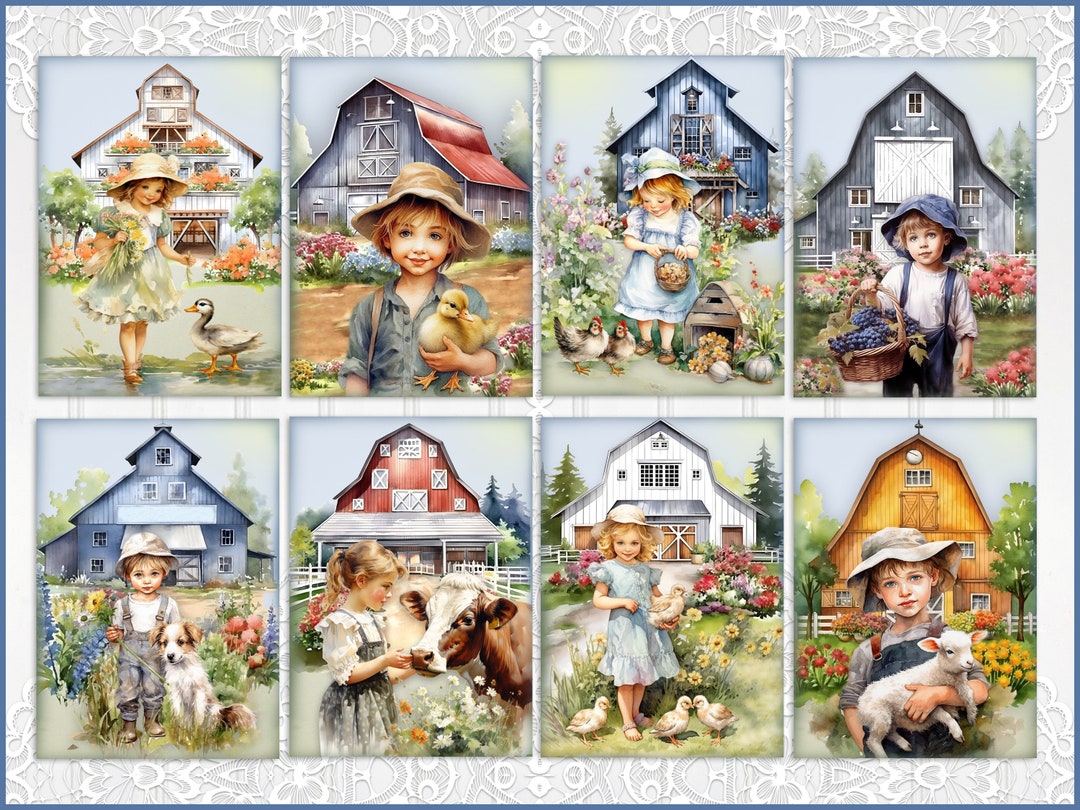 Vintage Children on the Farm, Atc Cards, Tags, Scrapbook Supplies, Junk ...