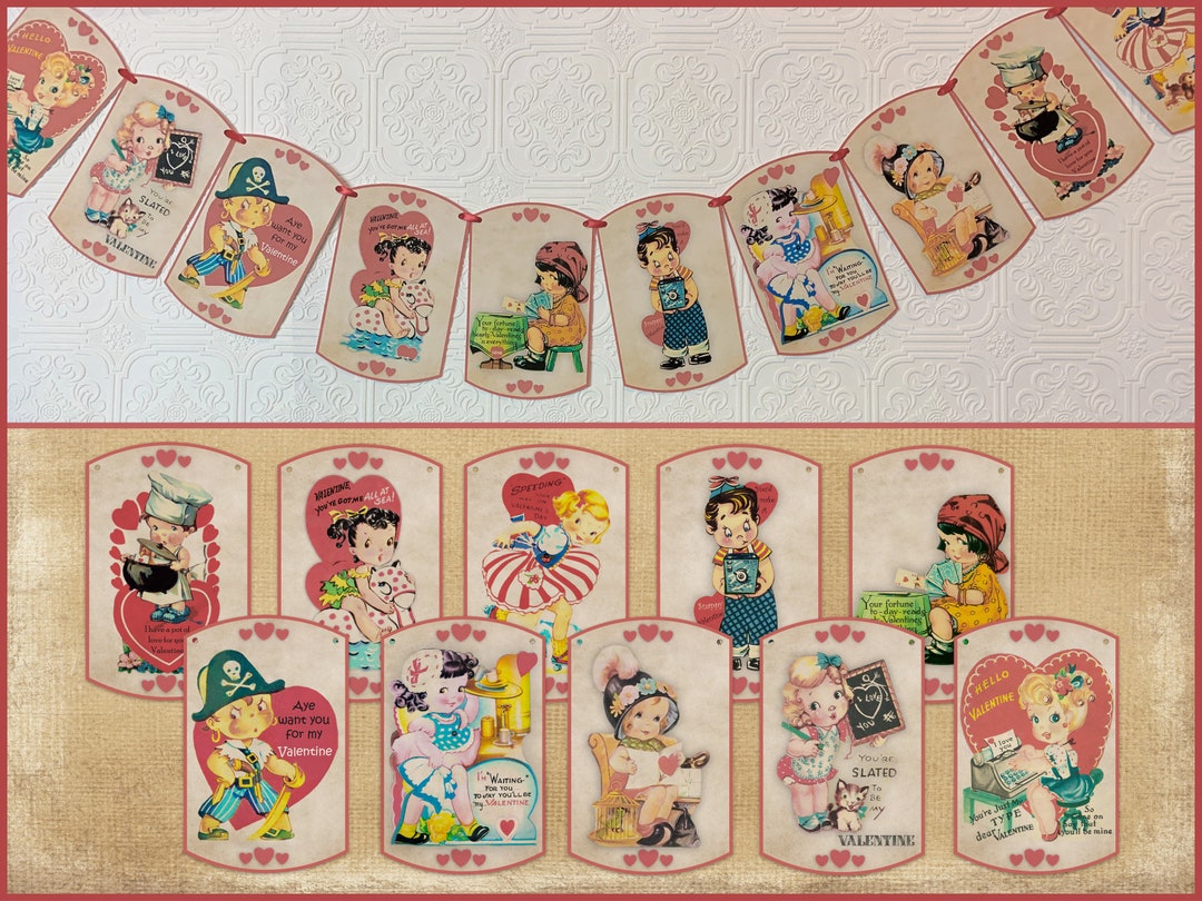 Vintage Style, Valentine's Day Banner, Garland, Valentine Bunting ...