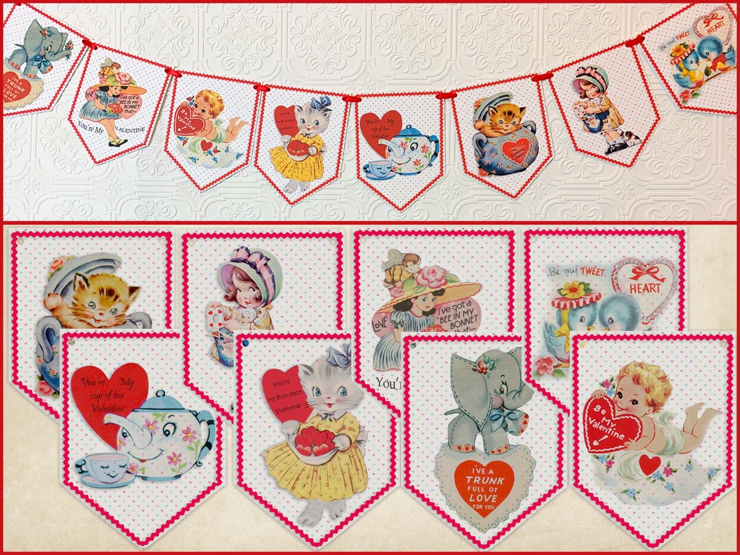 Vintage Style, Valentine's Day Banner, Garland, Valentine Bunting ...