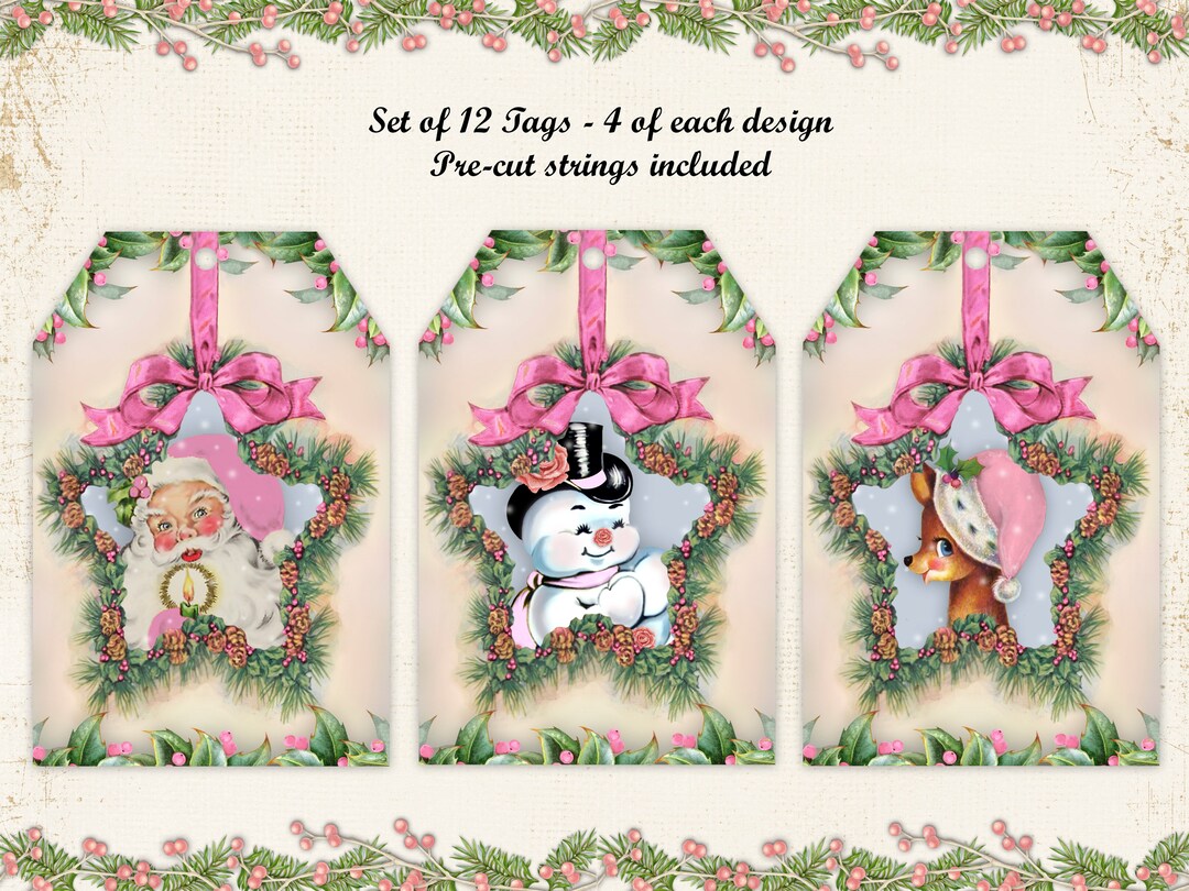 Retro Style, Christmas Gift Tags, Retro Santa, Reindeer, Snowman, Party ...