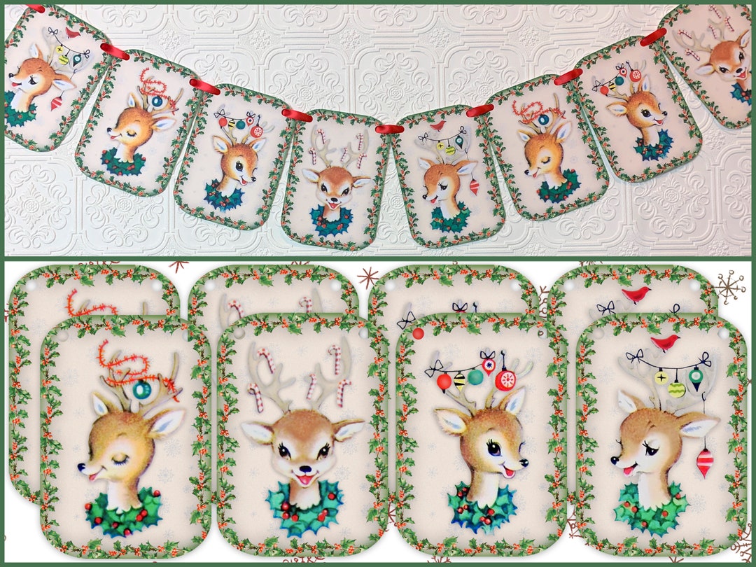 Retro Style, Christmas Banner, Garland, Christmas Bunting, Party Decor ...