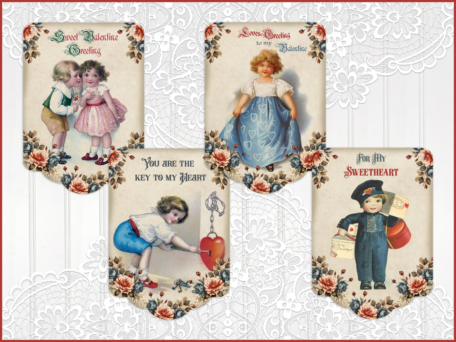 Vintage Style Valentine Banner, Vintage Children, Valentine Garland ...