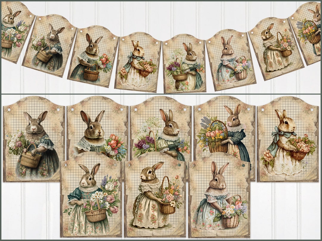 Primitive Style, Bunny Banner, Country Banner, Garland, Vintage Style ...