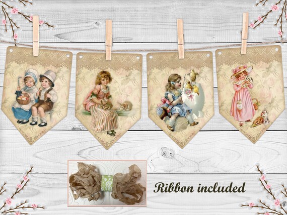 Large 8 Flags Shabby Chic Vintage Style Easter Banner - Etsy