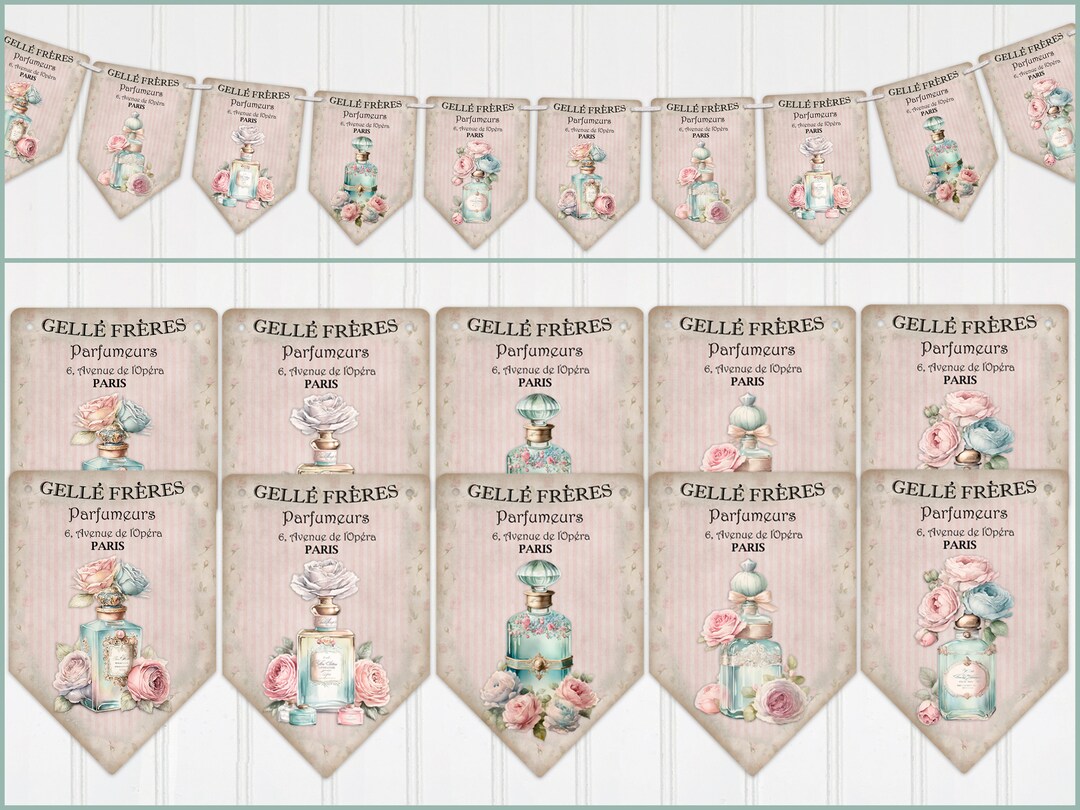 Vintage AD Style, Shabby Chic, Perfume Bottles, Banner, Bunting ...