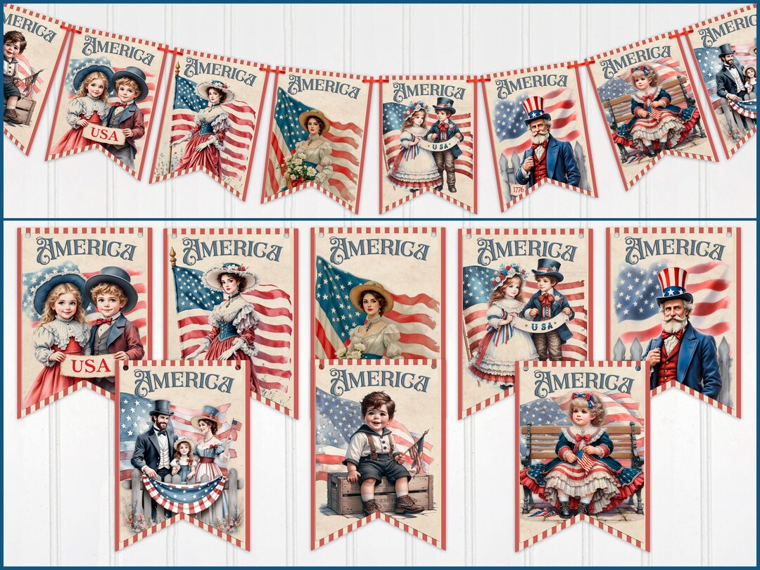 Patriotic Banner, Vintage Style, 4th of July Banner, Bunting, Garland ...