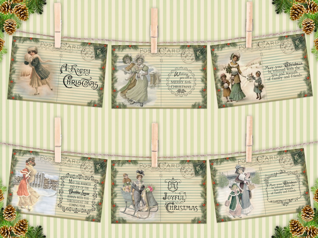 Vintage Style, Victorian Christmas Post Cards, Note Cards, Christmas ...