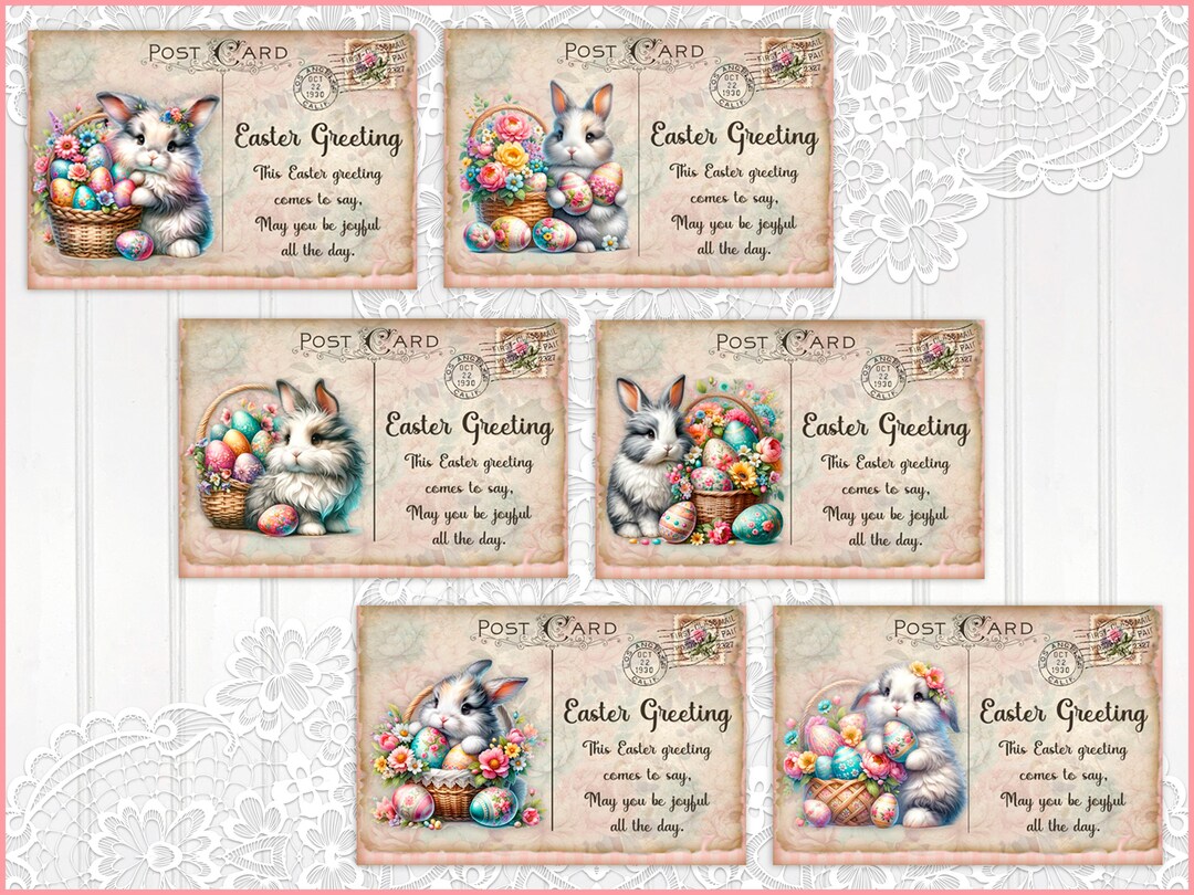 Easter Post Cards, Set of 6 With or Without Envelopes, Easter Greeting ...