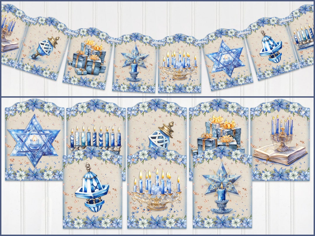 Hanukkah Banner, Hanukkah Garland, Hanukkah Bunting, Holiday Decor, Two ...