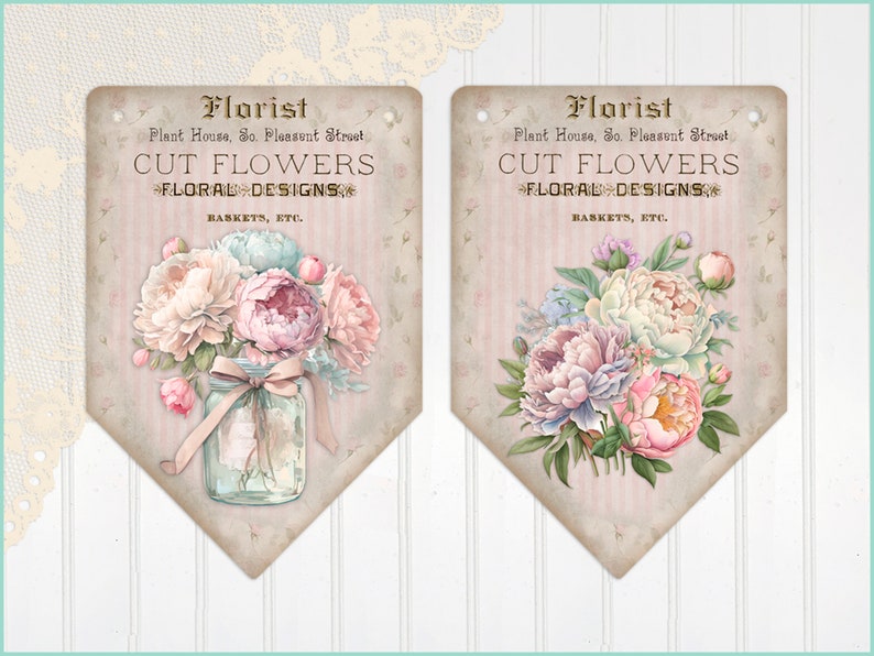 Vintage Style, Shabby Chic, Flowers, Floral Banner, Bunting, Garland - Etsy