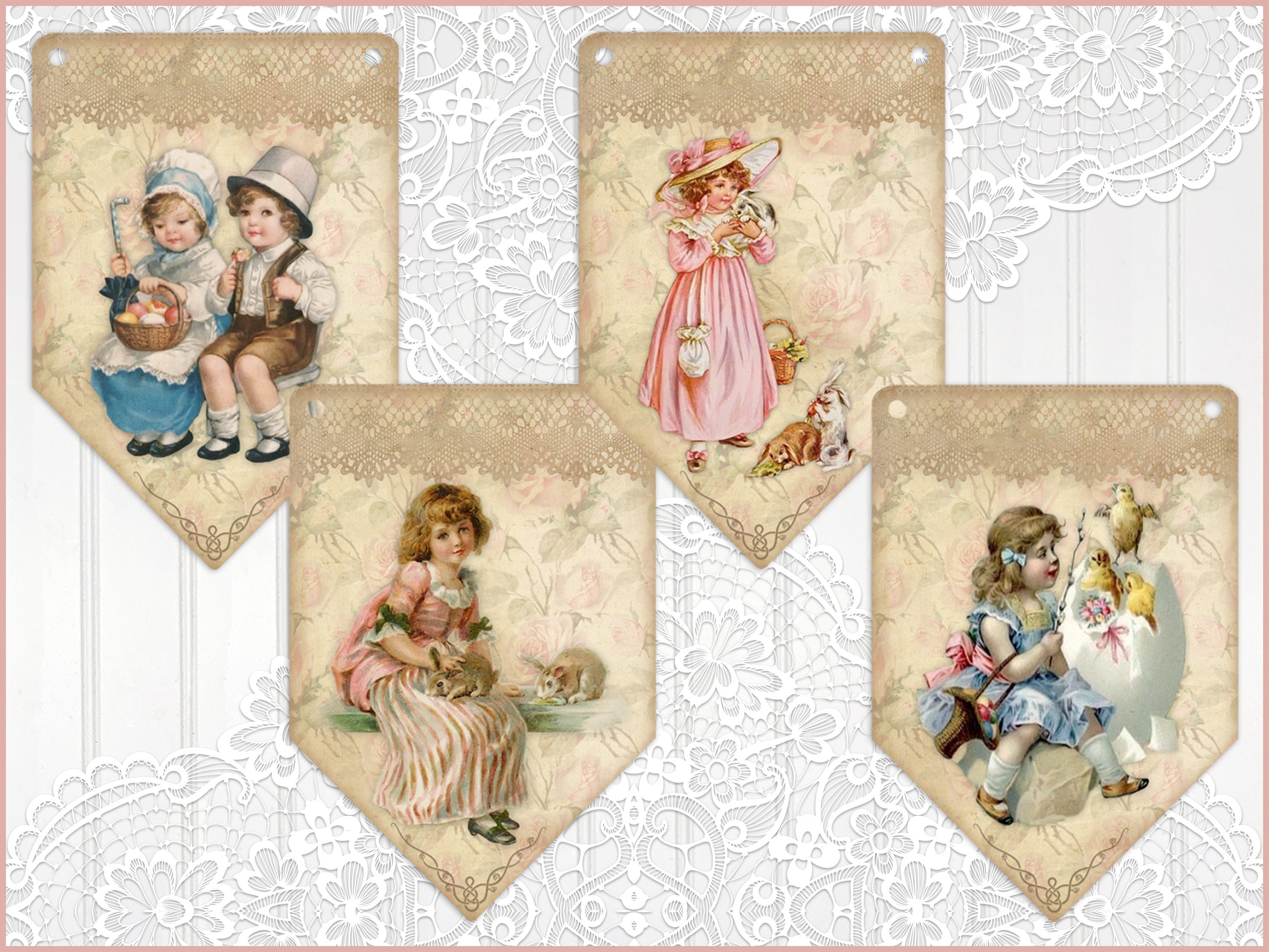 Shabby Chic, Vintage Style, Easter Banner, Bunting, Garland, Easter ...
